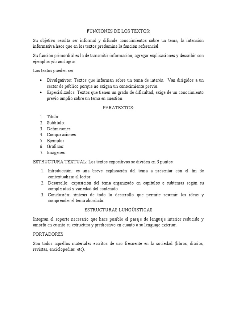 Funciones y Estructura de los Textos | PDF | Artes del Lenguaje y ...
