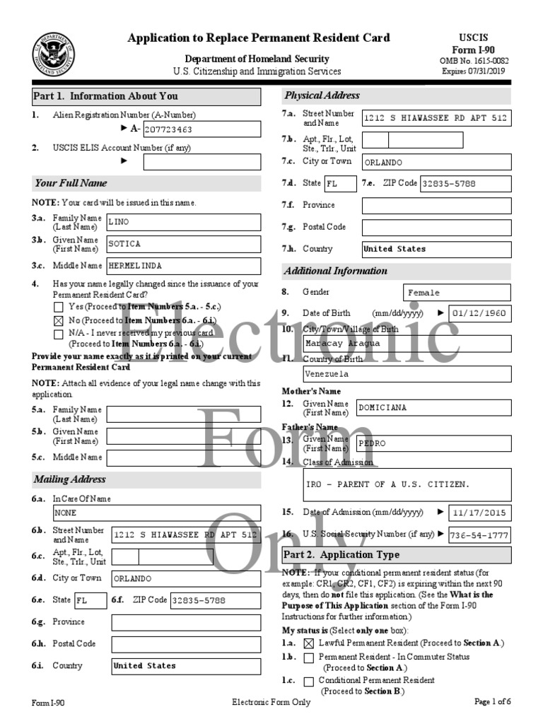 Electronic Form Only: Application To Replace Permanent Resident Card ...