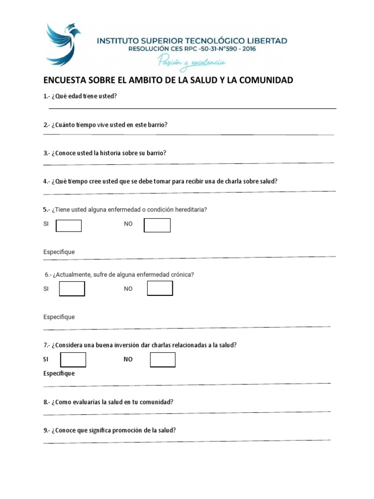 Encuesta de Salud y Comunidad Local | PDF