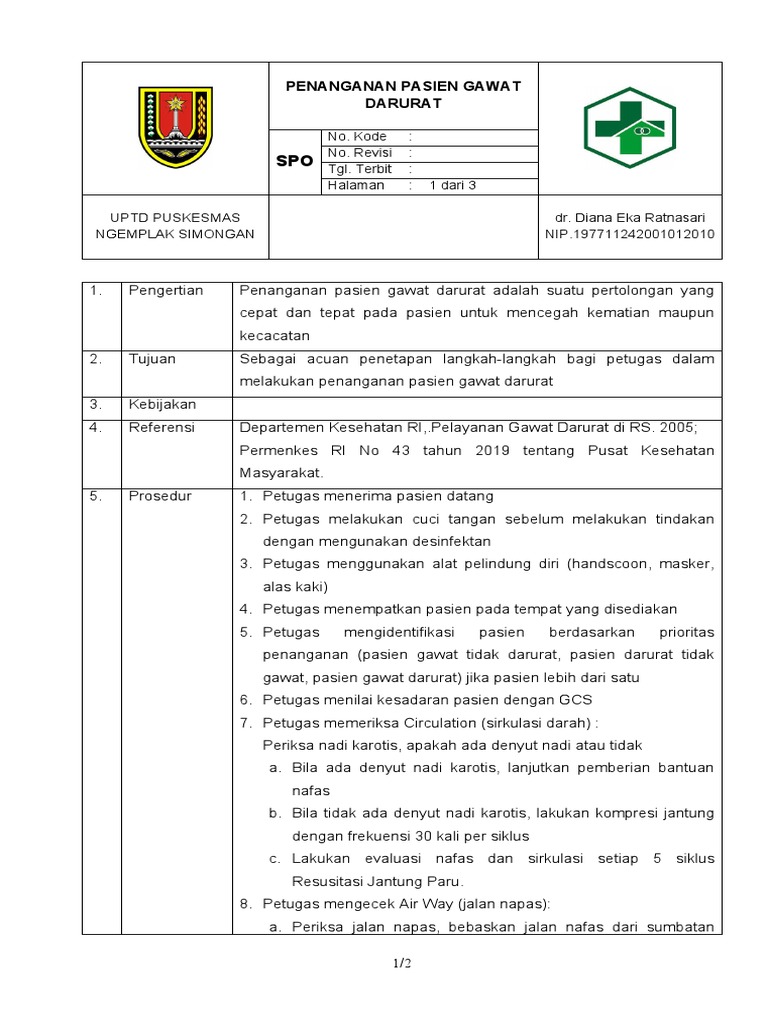 3.3.1.1 Spo Penanganan Pasien Gawat Darurat | PDF