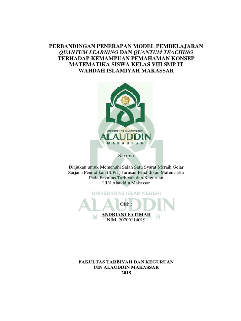 Perbandingan Model Pembelajaran Quantum Learning dan Quantum Teaching ... Perbandingan Model Pembelajaran Quantum Learning dan Quantum Teaching ...