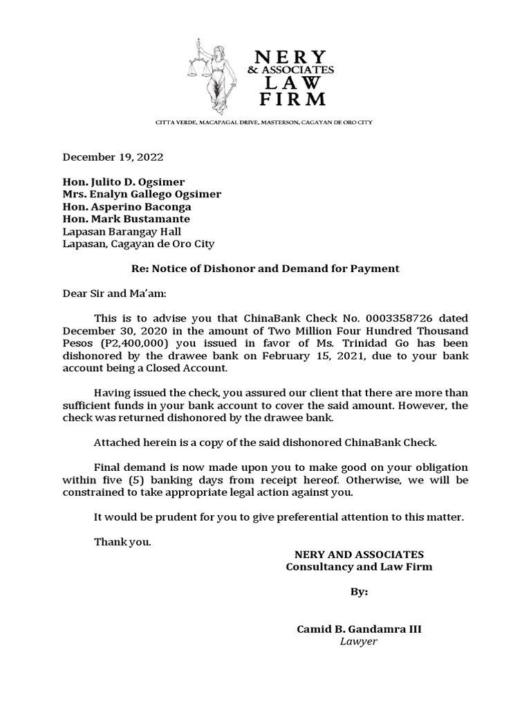 Notice of Dishonor | PDF