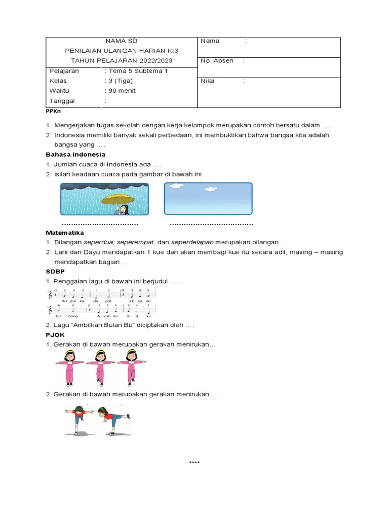 Soal PH Tema 5 ST 1 | PDF