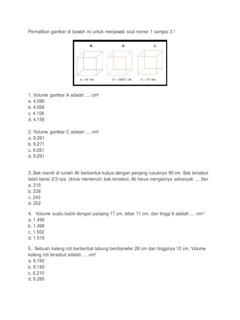 Soal Volume dan Luas Bangun Ruang | PDF