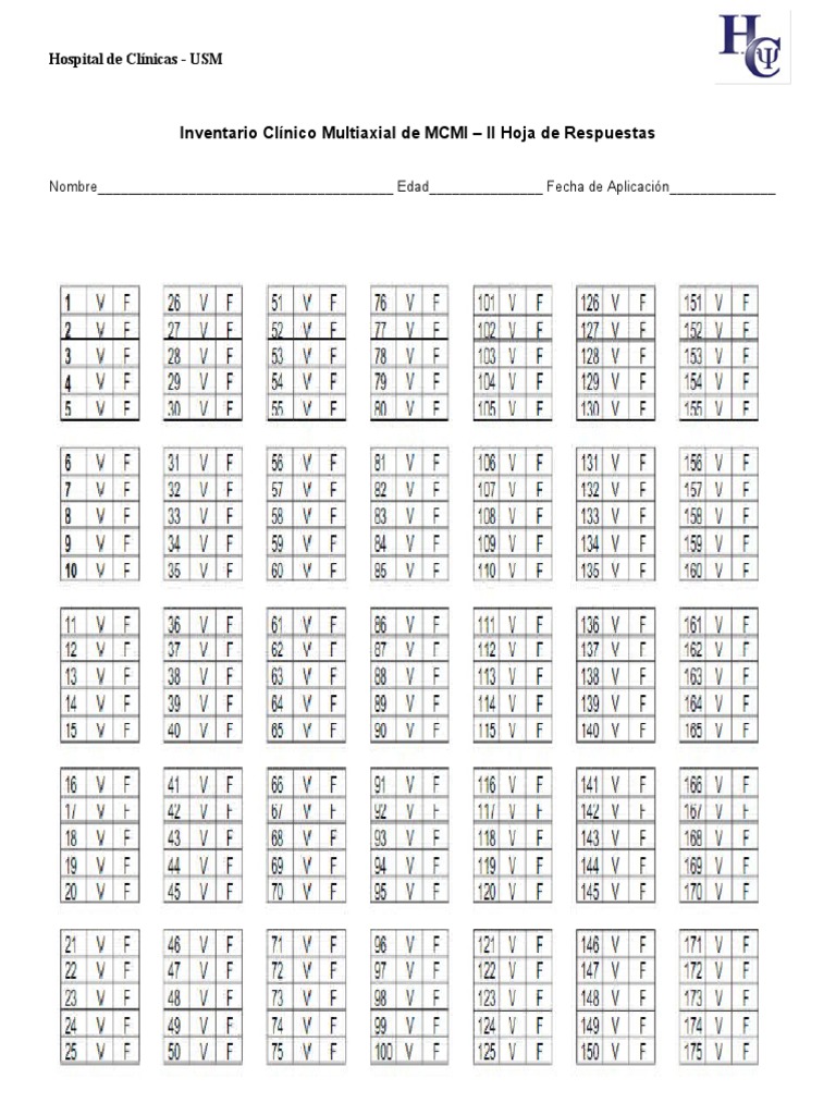 Inventario Clínico Multiaxial de MCMI Hoja de Respuestas | PDF