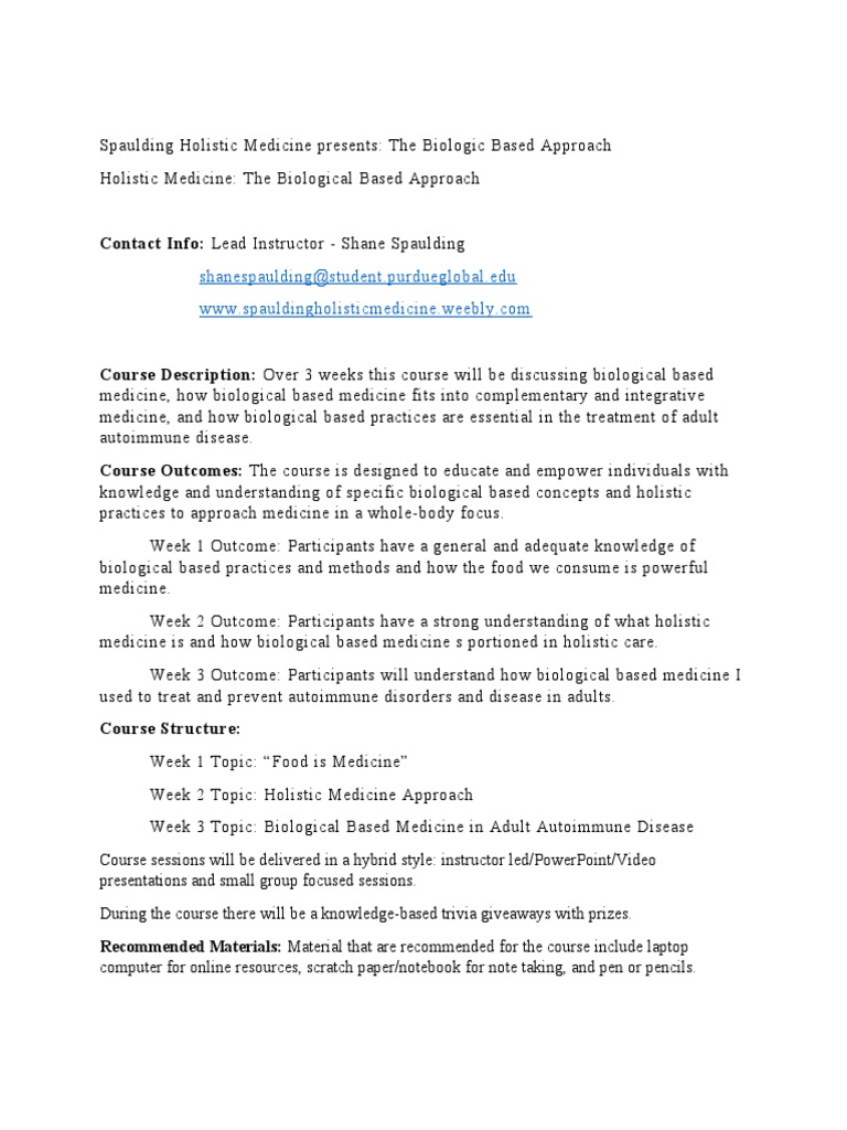 Biological Based Holistic Medicine Course | PDF | Self-Improvement