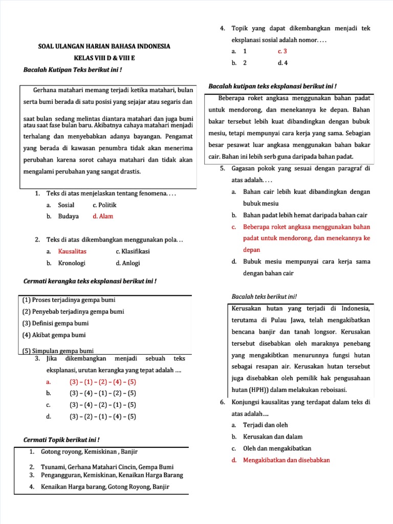 PDF Soal Uh Teks Eksplanasi 8 - Compress | PDF