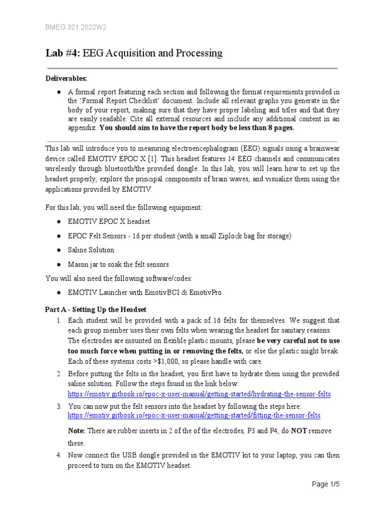 Lab 4 - EEG Acquisition and Processing | PDF | Academic Integrity | Electroencephalography