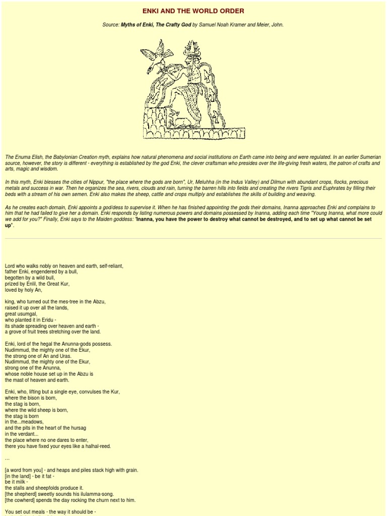 Enki and the World Order | Ancient Near East Mythology | Mesopotamian ...