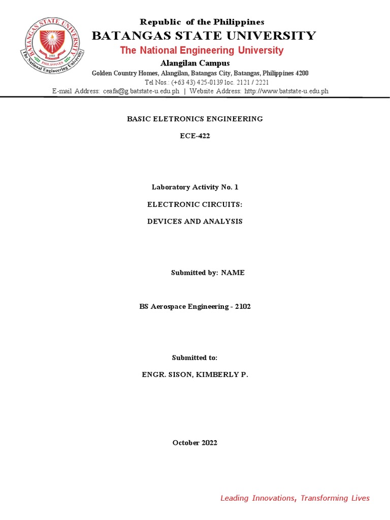 Batangas State University: The National Engineering University | PDF | Rectifier | Diode