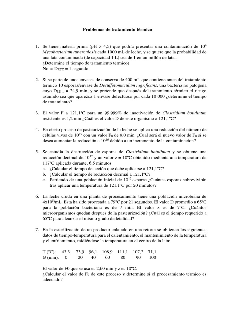 Problemas de Tratamiento Termico 2022 | PDF | Microbiología