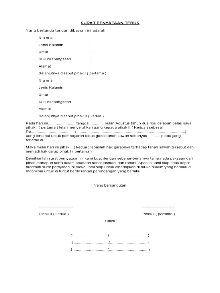 Surat Penyataan Tebus | PDF