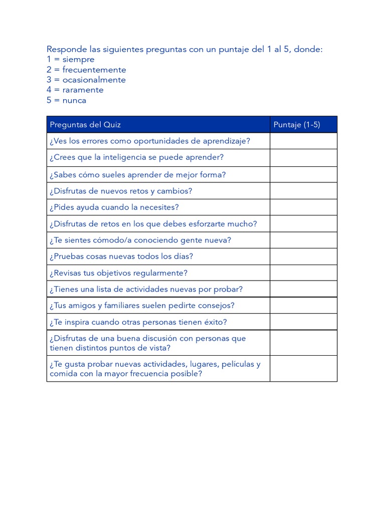 Quiz - Growth Mindset | PDF