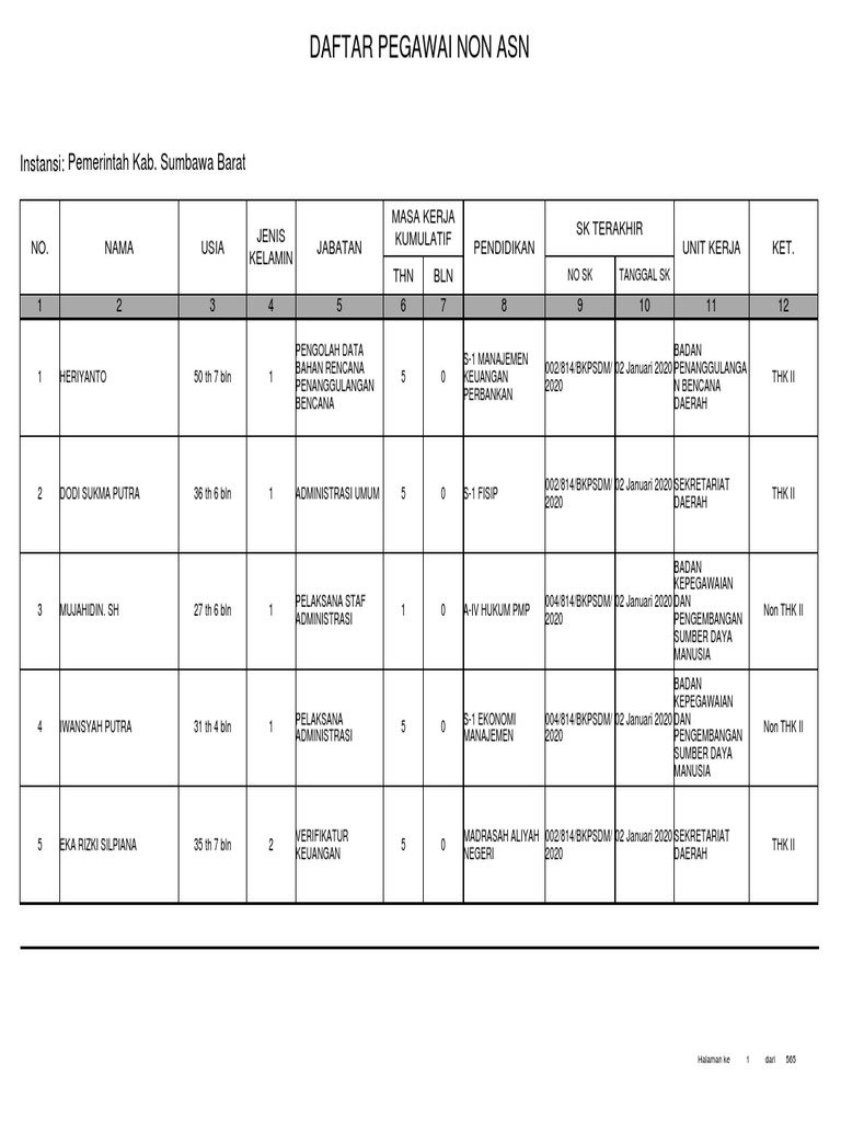 Daftar Pegawai Non ASN | PDF