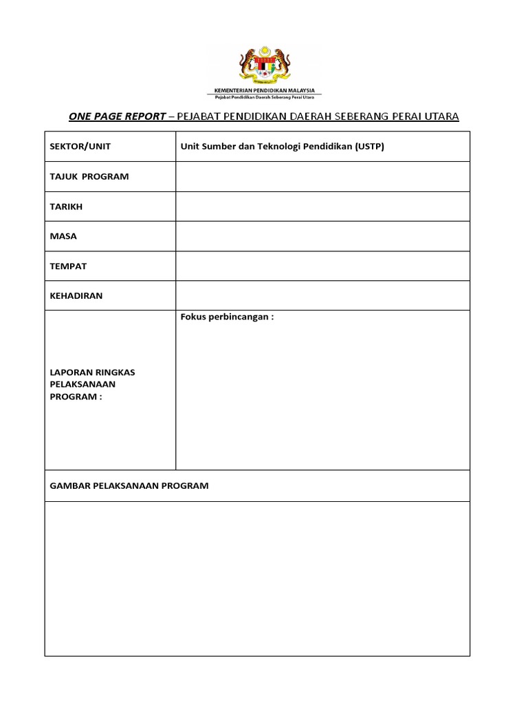 One Page Report: Pejabat Pendidikan Daerah Seberang Perai Utara | PDF