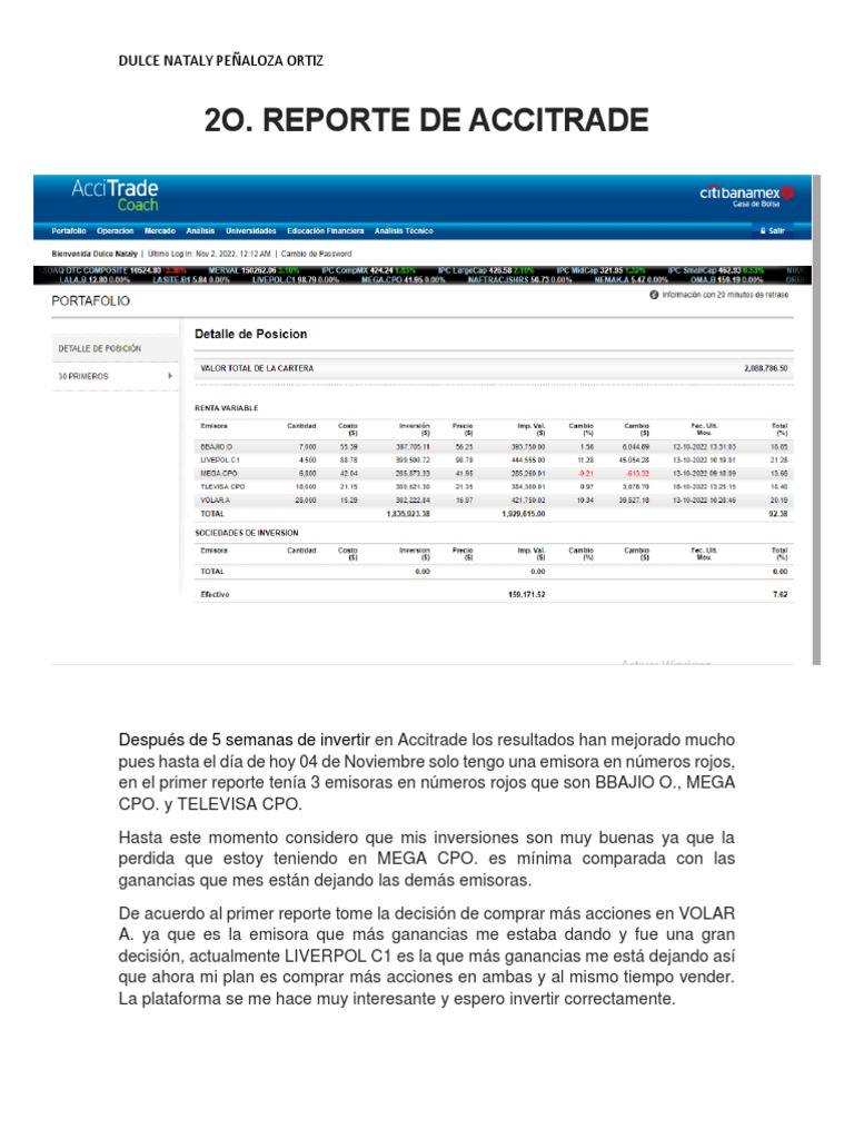 2o. Reporte de Accitrade | PDF