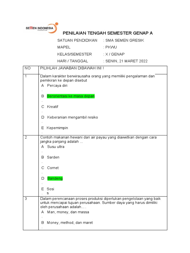 PTS Pkwu X Genap A22 | PDF