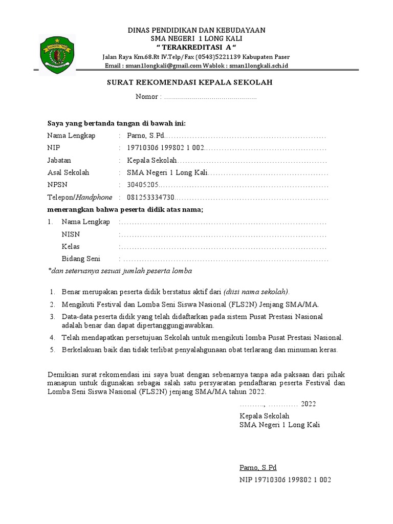 Surat Rekomendasi FL2SN | PDF