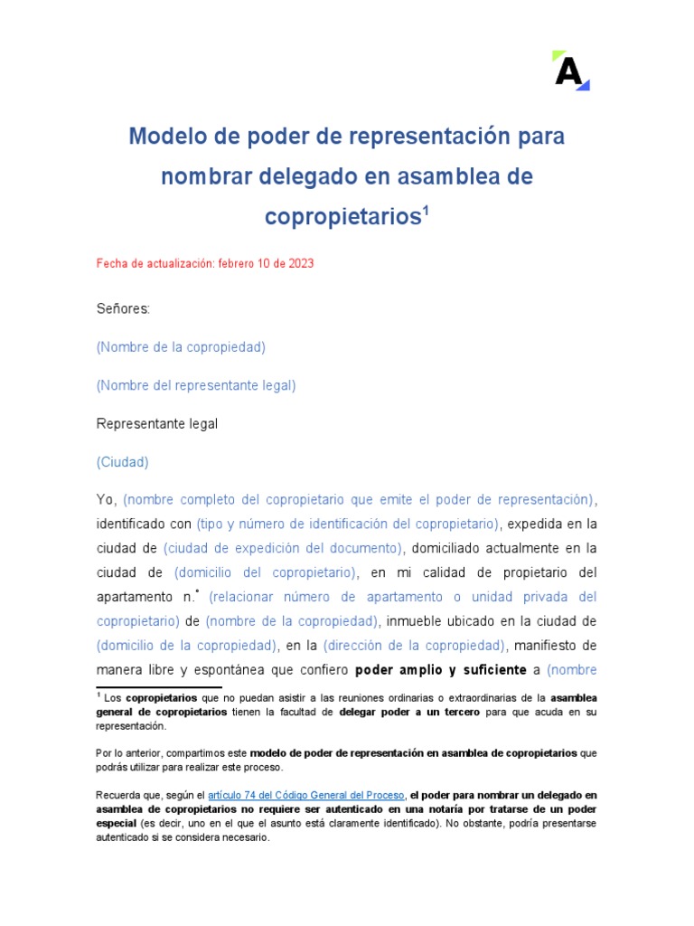 23 Poder de Representación en Asamblea de Copropietarios | PDF ...