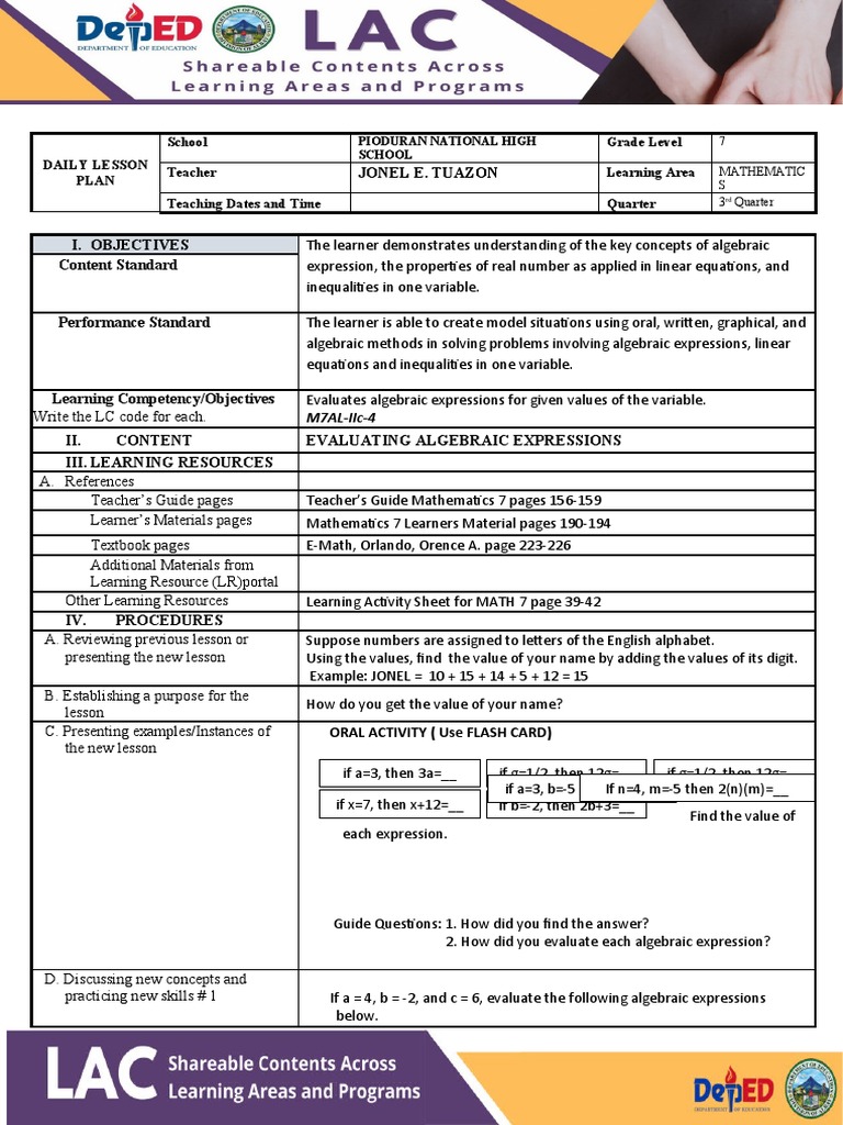Dll-Math Inset 2023 - Tuazon | PDF | Mathematics | Equations