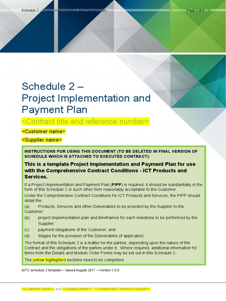 Schedule 2 Project Implementation and Payment Plan | PDF | Payments ...