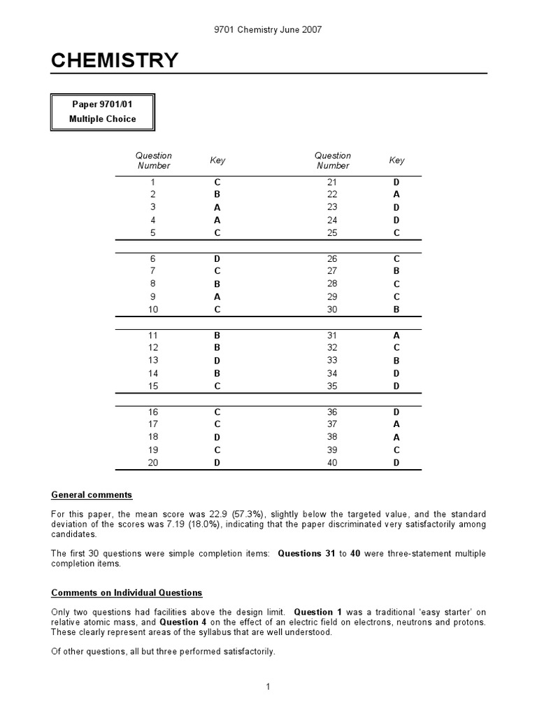 Chemistry: Paper 9701/01 Multiple Choice | PDF | Precipitation ...