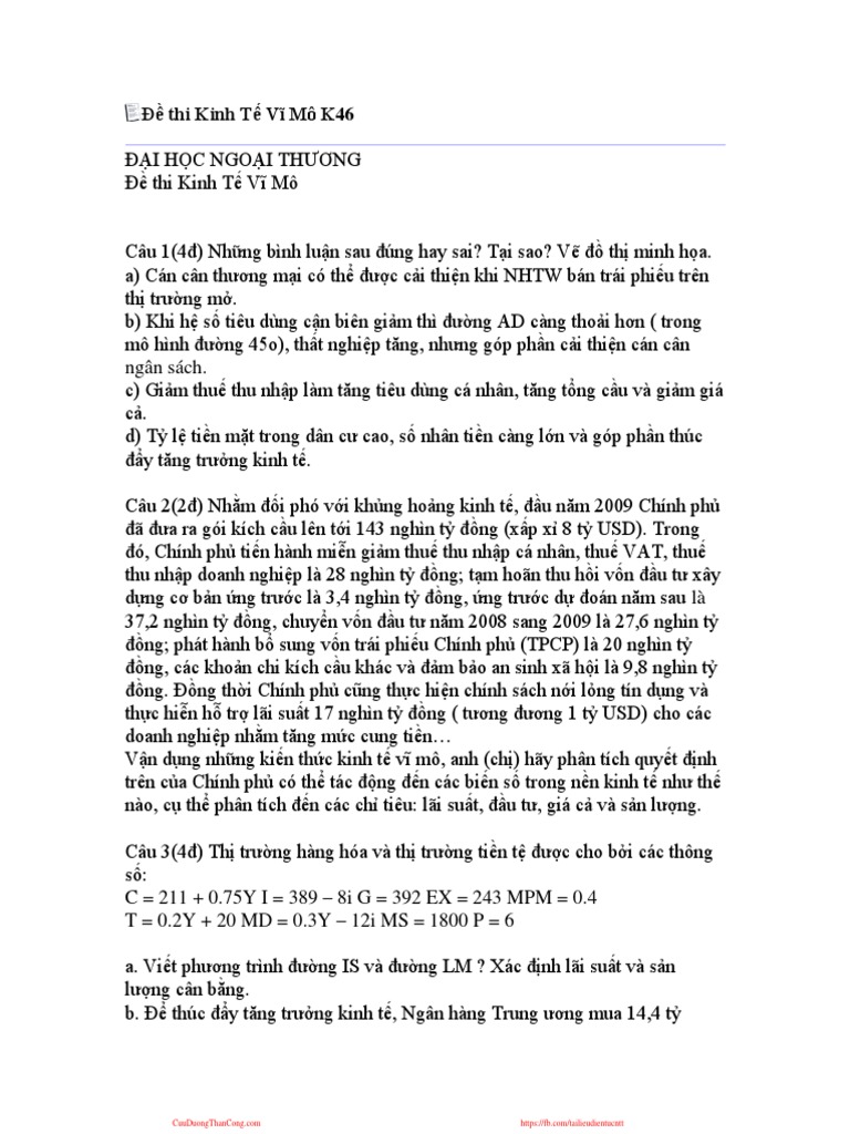 (KTVM) - Kinh-Te-Vi-Mo - De-Thi-Kinh-Te-Vi-Mo-K46 - (Cuuduongthancong - Com) | PDF