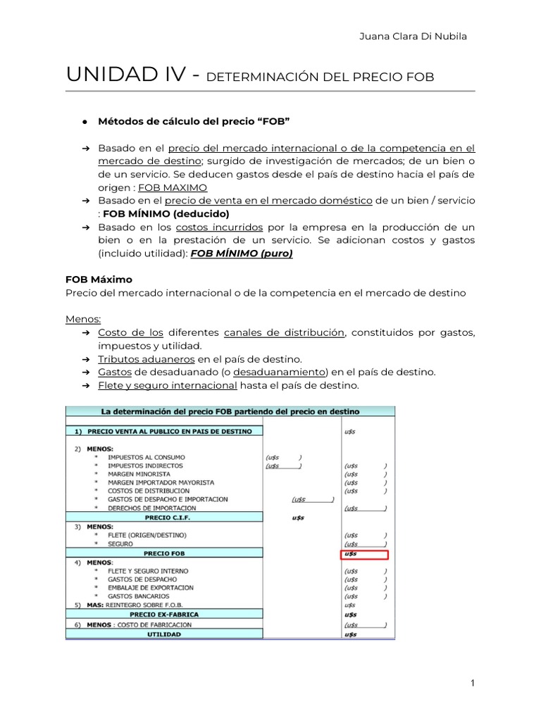 Cálculo del Precio FOB en Exportaciones | PDF | Exportaciones | Mercado ...