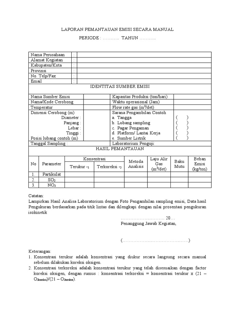 Format Laporan Emisi Insinerator | PDF