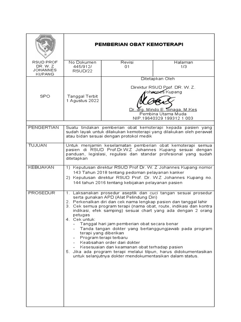Sop Pemberian Obat Kemoterapi | PDF