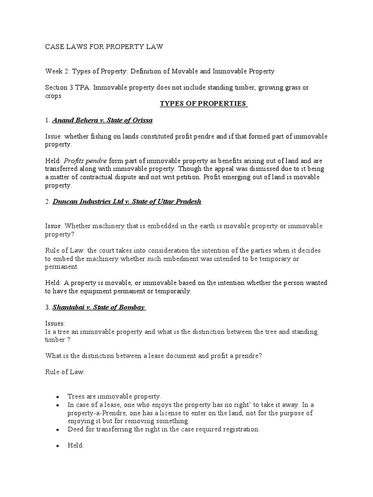 Case Laws For Property Law | PDF | Lease | Mortgage Law