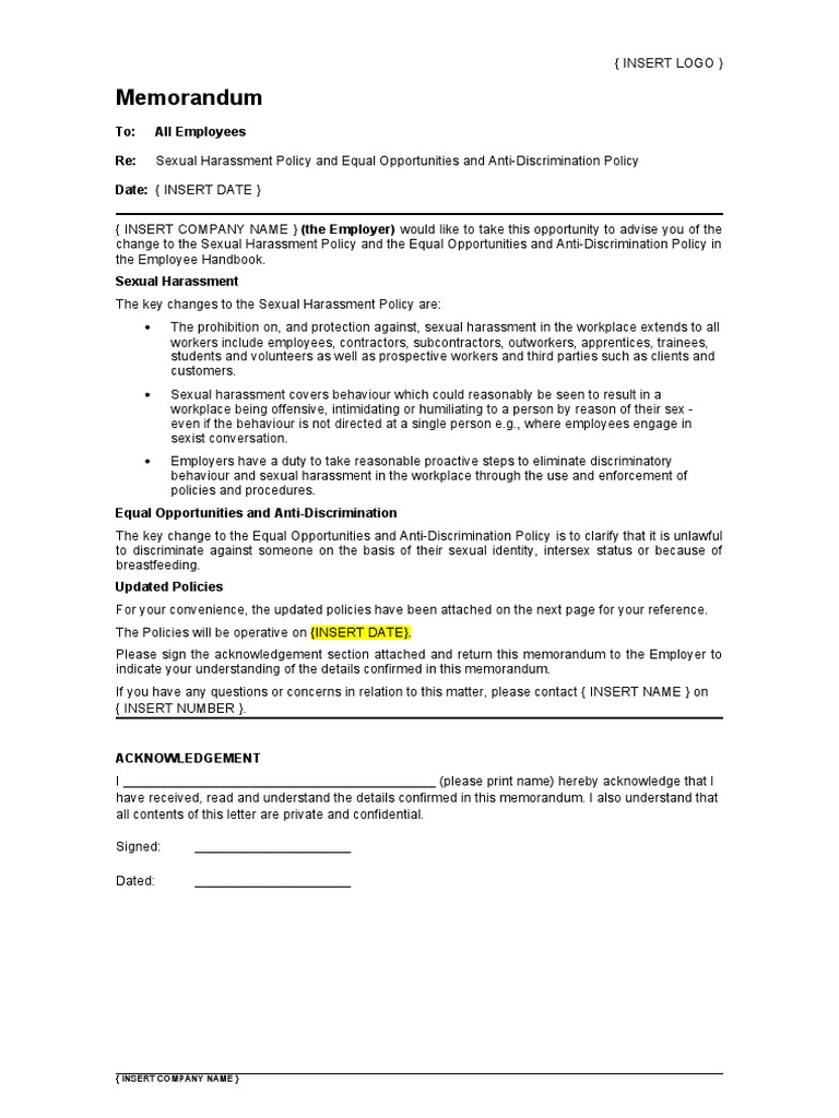 Sexual Harassment And Discrimination Memorandum Final Pdf Sexual