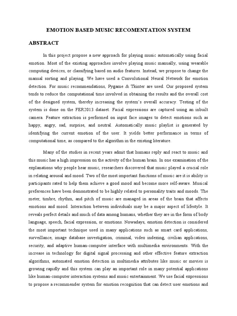 Emotion Based Music Recomentation System | PDF | Emotions | Cognitive ...