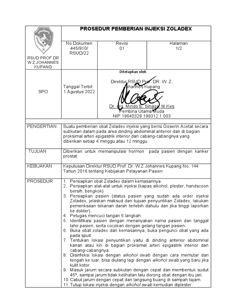 Prosedur Pemberian Zoladex Injeksi | PDF