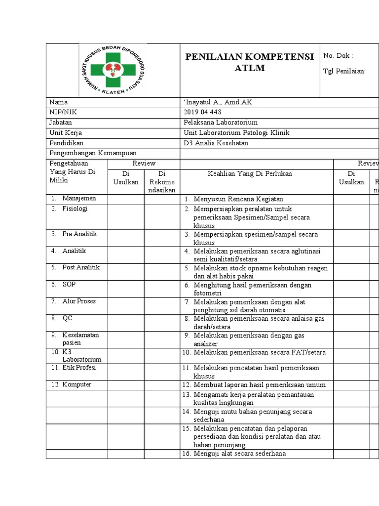 Penilaian Kompetensi Atlm | PDF