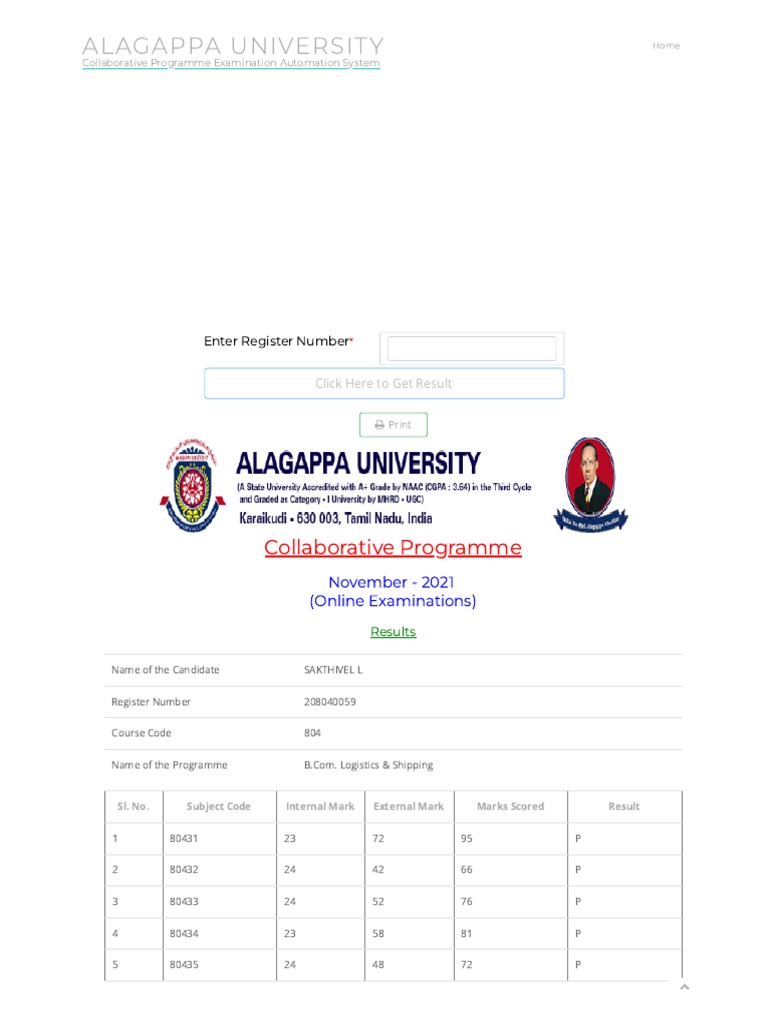 Alagappa University - Collaborative Programme Examination Automation ...