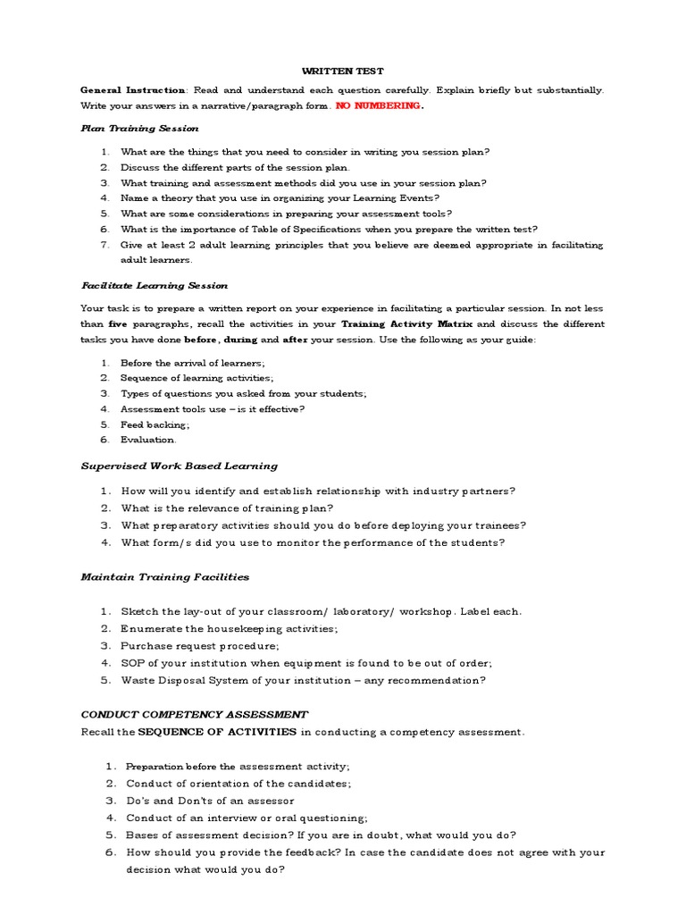 WRITTEN TEST For Practice | PDF | Learning | Education Theory