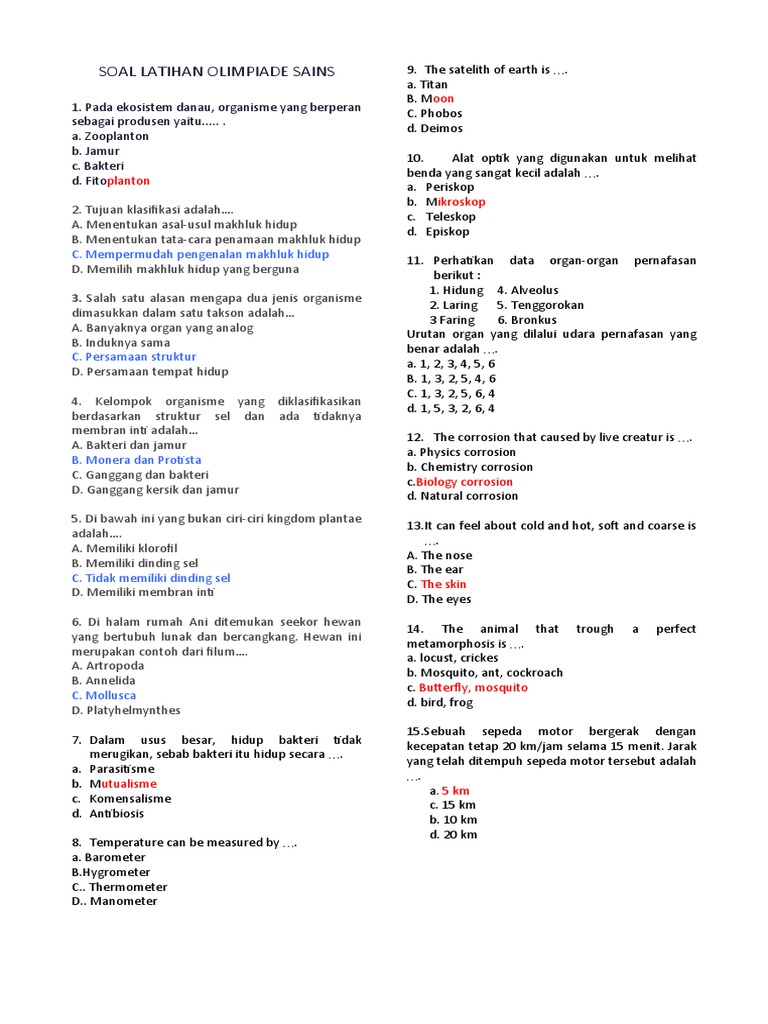 SOAL LATIHAN OLIMPIADE SAINS Pilgan | PDF