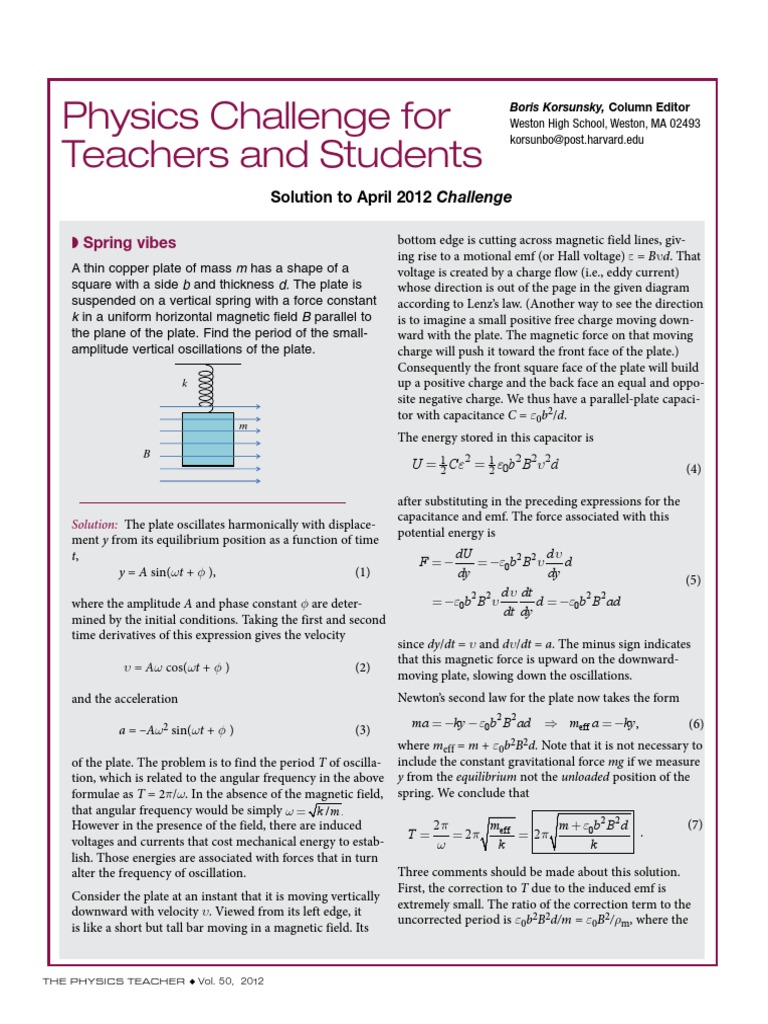 Physics Challenge Problem SHM Magnetism | PDF | Capacitance | Oscillation