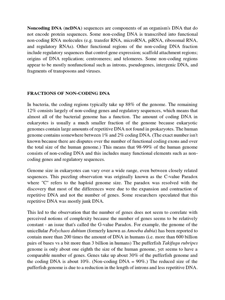 The Complex Landscape of Non-Coding DNA | PDF | Genome | Gene