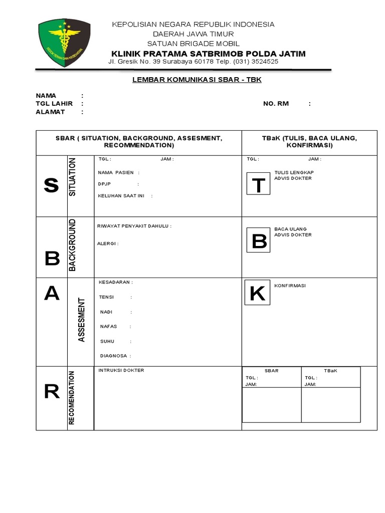 2.2.3 Formulir Sbar Dan Tbak | PDF