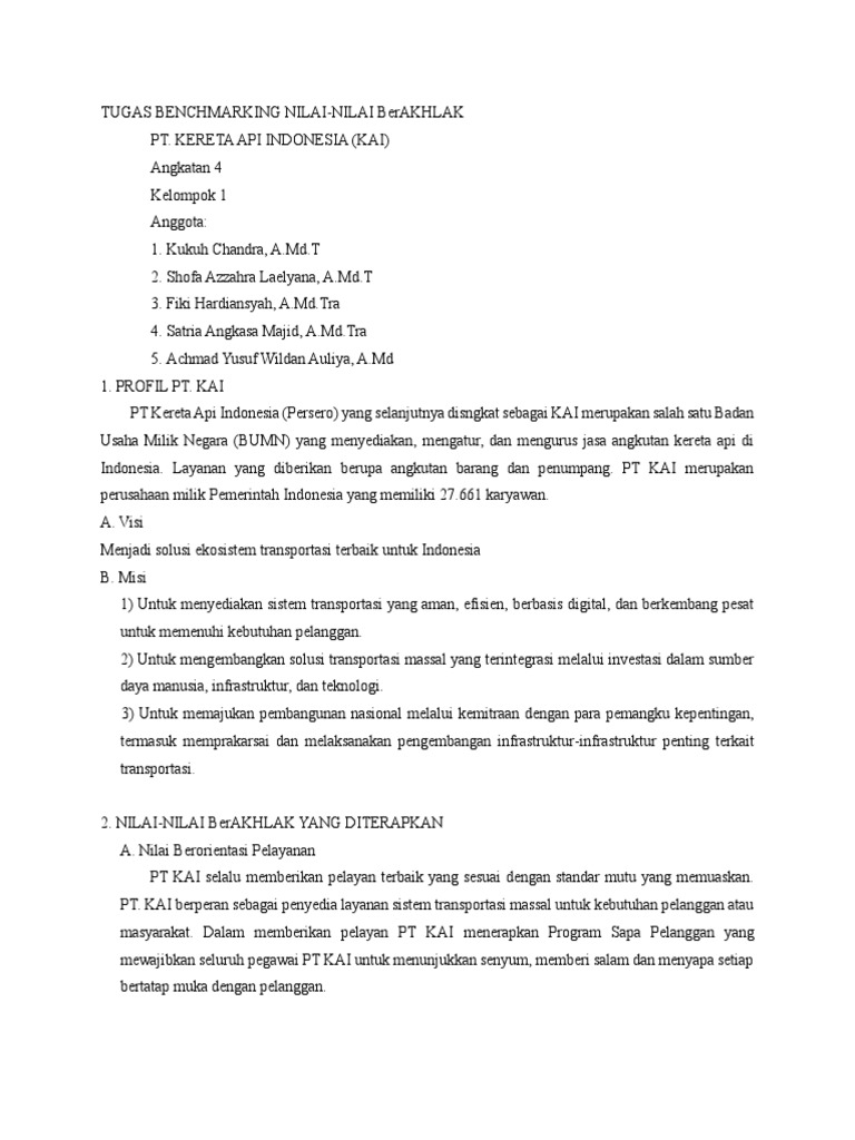 Tugas Benchmarking Nilai Berakhlak KAI | PDF | Bisnis | Komputer