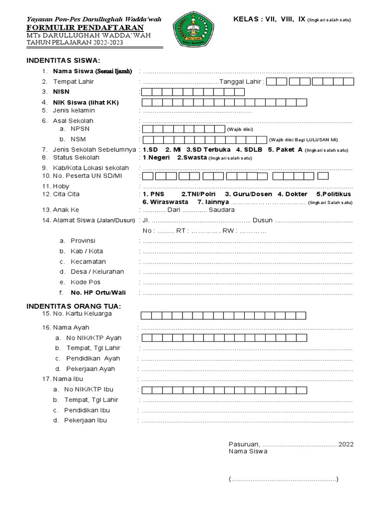 Formulir - Mts 2022 | PDF