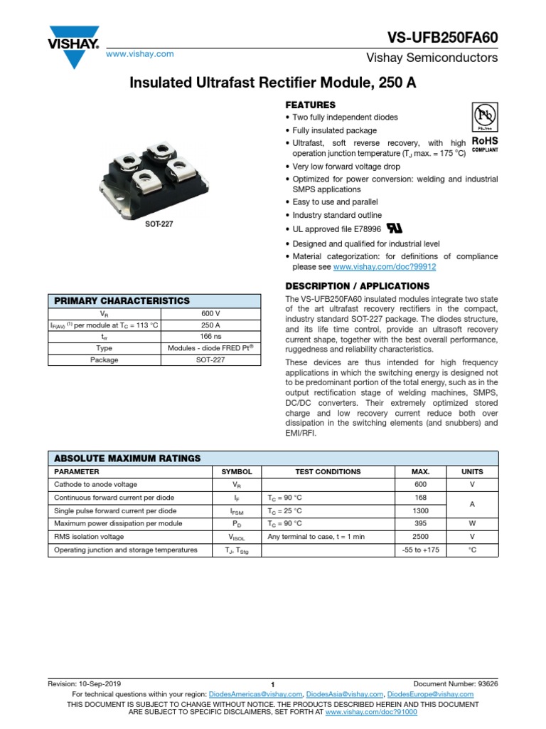 Ultrafast Rectifier Module Vs-Ufb250fa60 | PDF | Rectifier | Diode