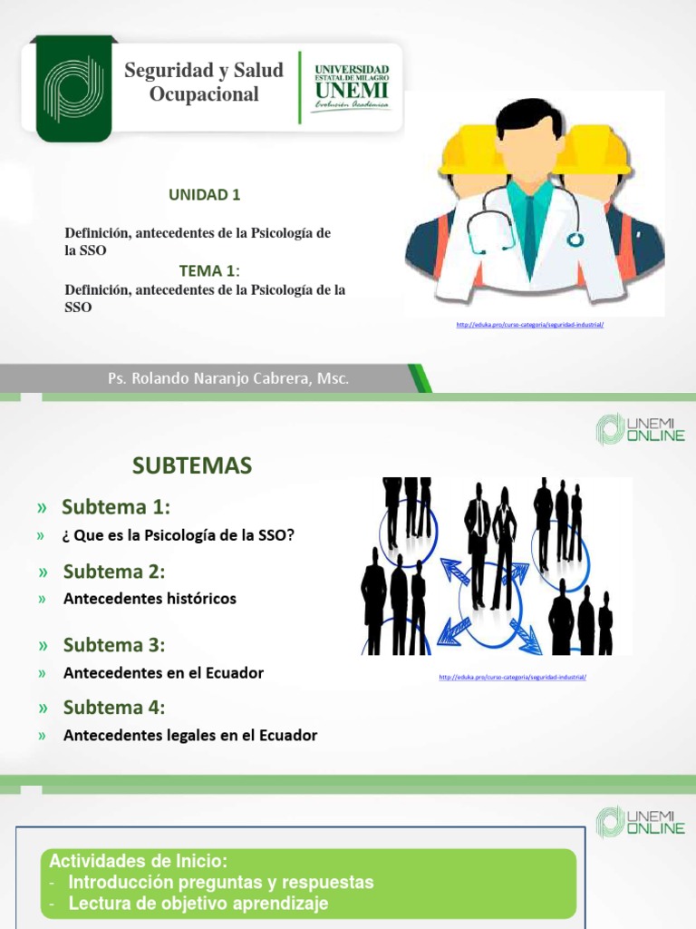 Seguridad y Salud Ocupacional: Unidad 1 | PDF | Seguridad y salud ocupacional