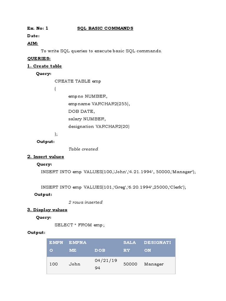 Sql Basic And Ddl Commands Pdf Software Design Software Engineering 9329