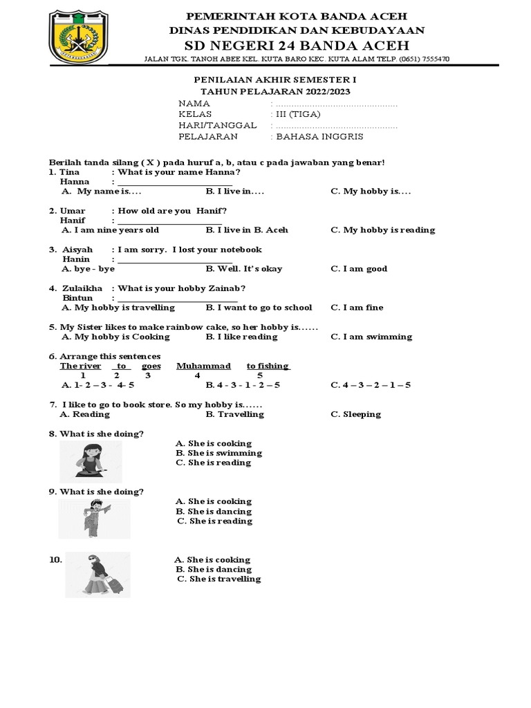 Soal Pas B. Ing Kelas 3 | PDF