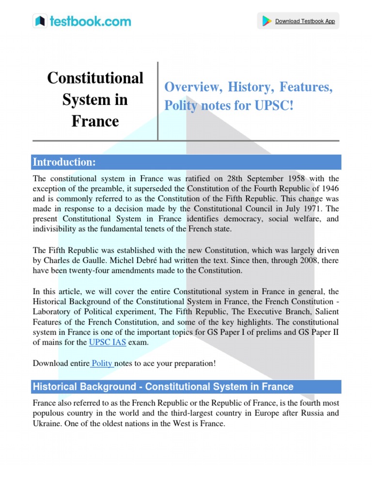 Constitutional System in France Overview History Features Polity Notes ...