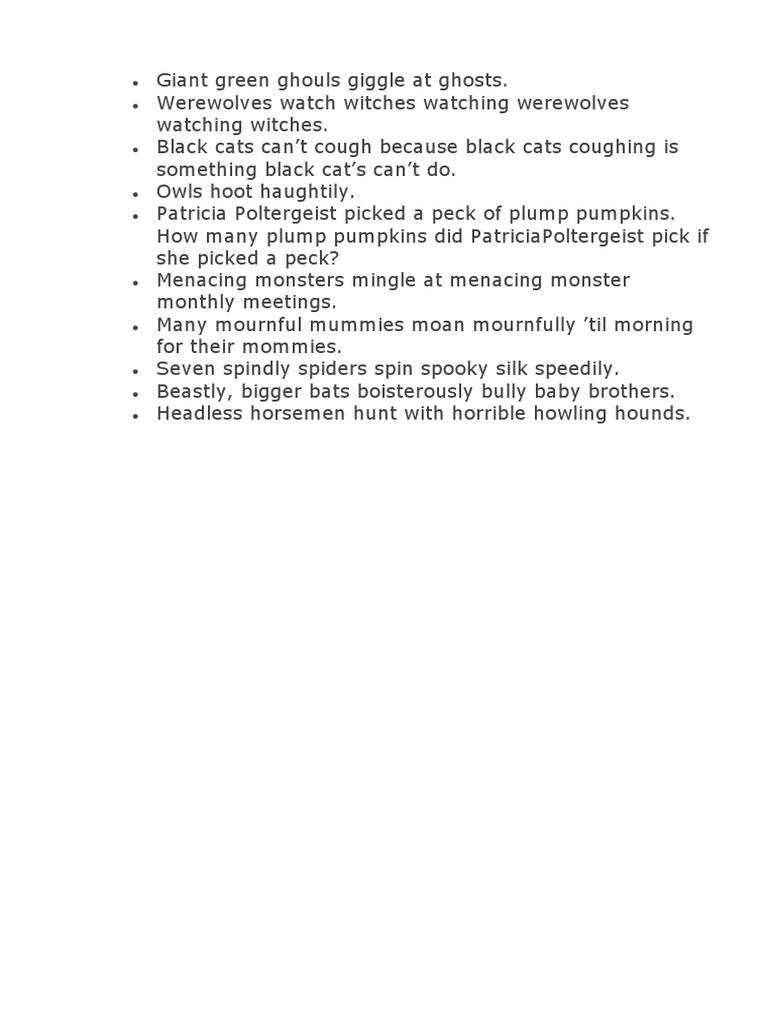 Spooky Tongue Twisters and Alliterations | PDF