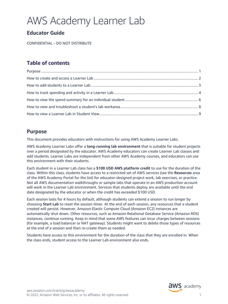 AWS Academy Learner Lab Educator Guide | PDF | Amazon Web Services | Computer Science